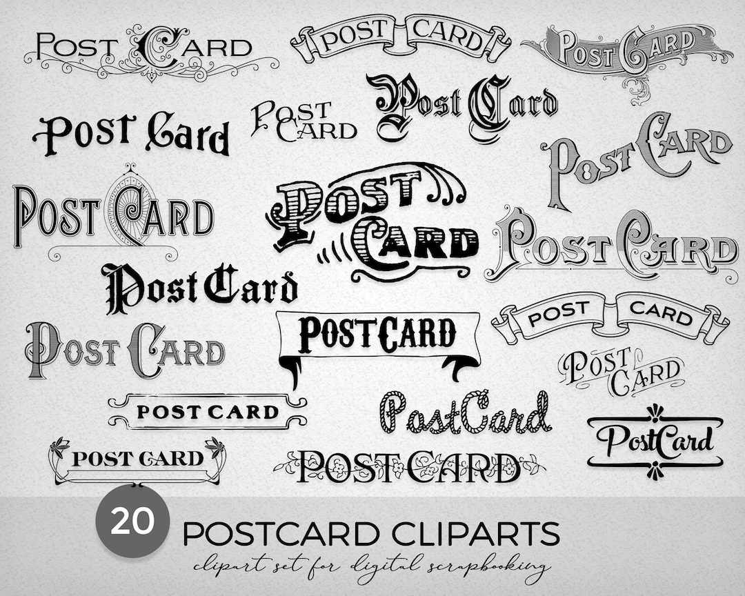 Vintage Postcard Design Elements, Postcard Overlay, Word Arts, Clip ...