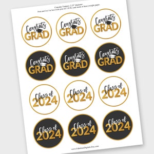 Graduation Cupcake Toppers, Class of 2024 Black-white & Gold DIY Print ...