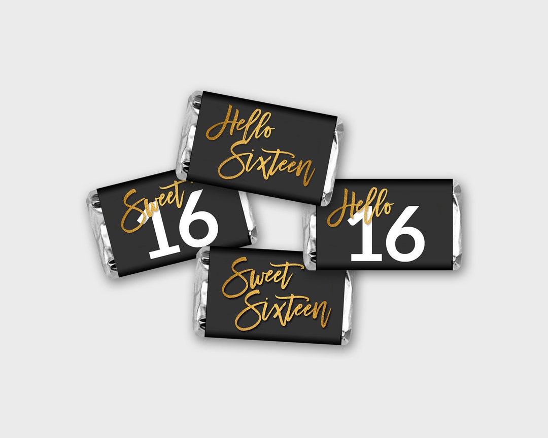 Sweet Sixteen Mini Candy Wrapper, Sweet 16 Mini Candy Label Black ...