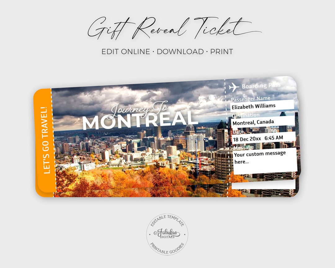 Montreal Travel Ticket, Montreal Gift Ticket, Montreal Cityscape ...