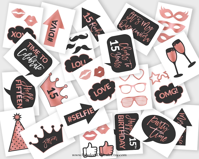 15th Birthday Photo Booth Props / Quinceañera Party Props / Black ...