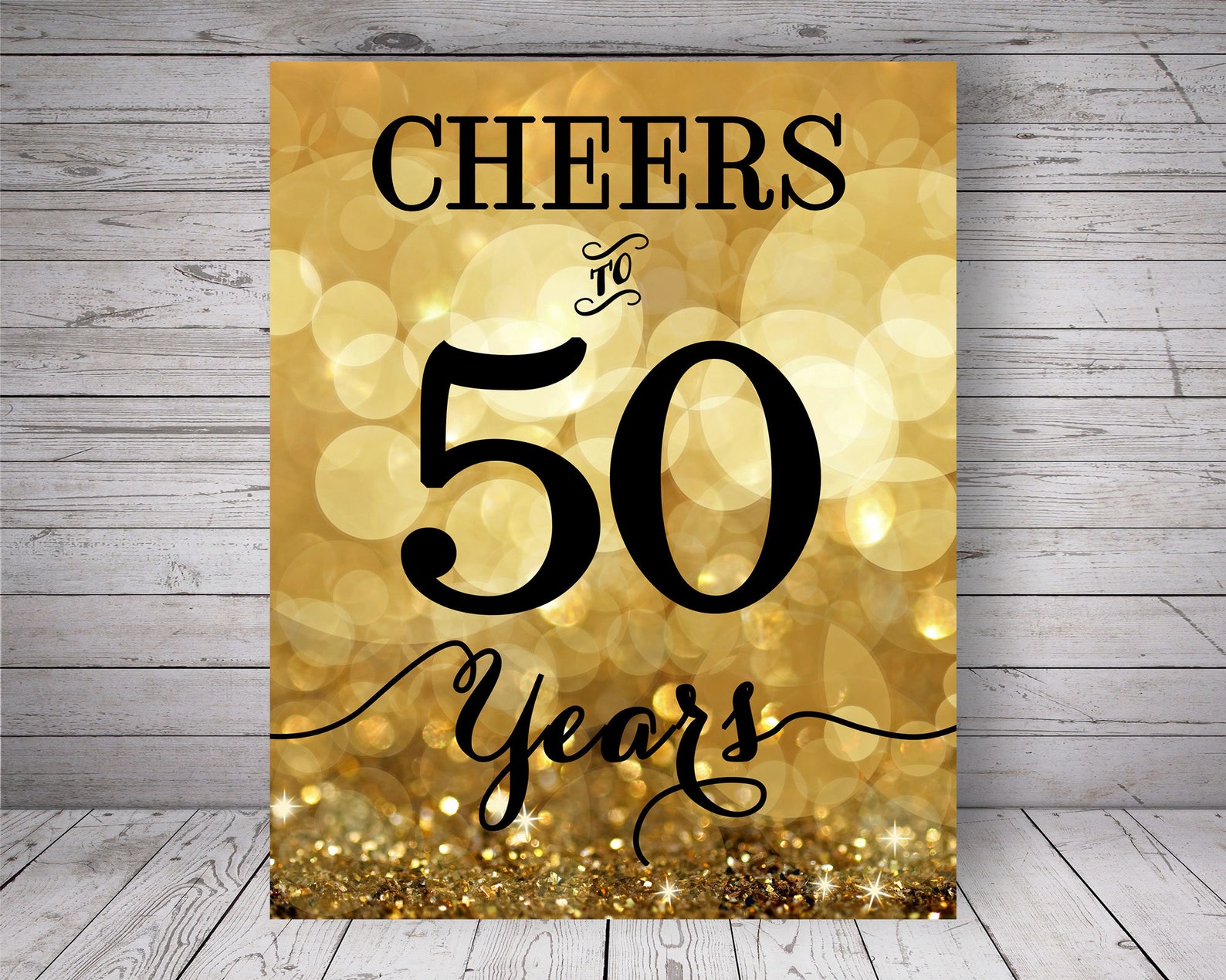 Cheers to 50 Years Party Sign Sparkle Gold Bokeh Glitter | Etsy