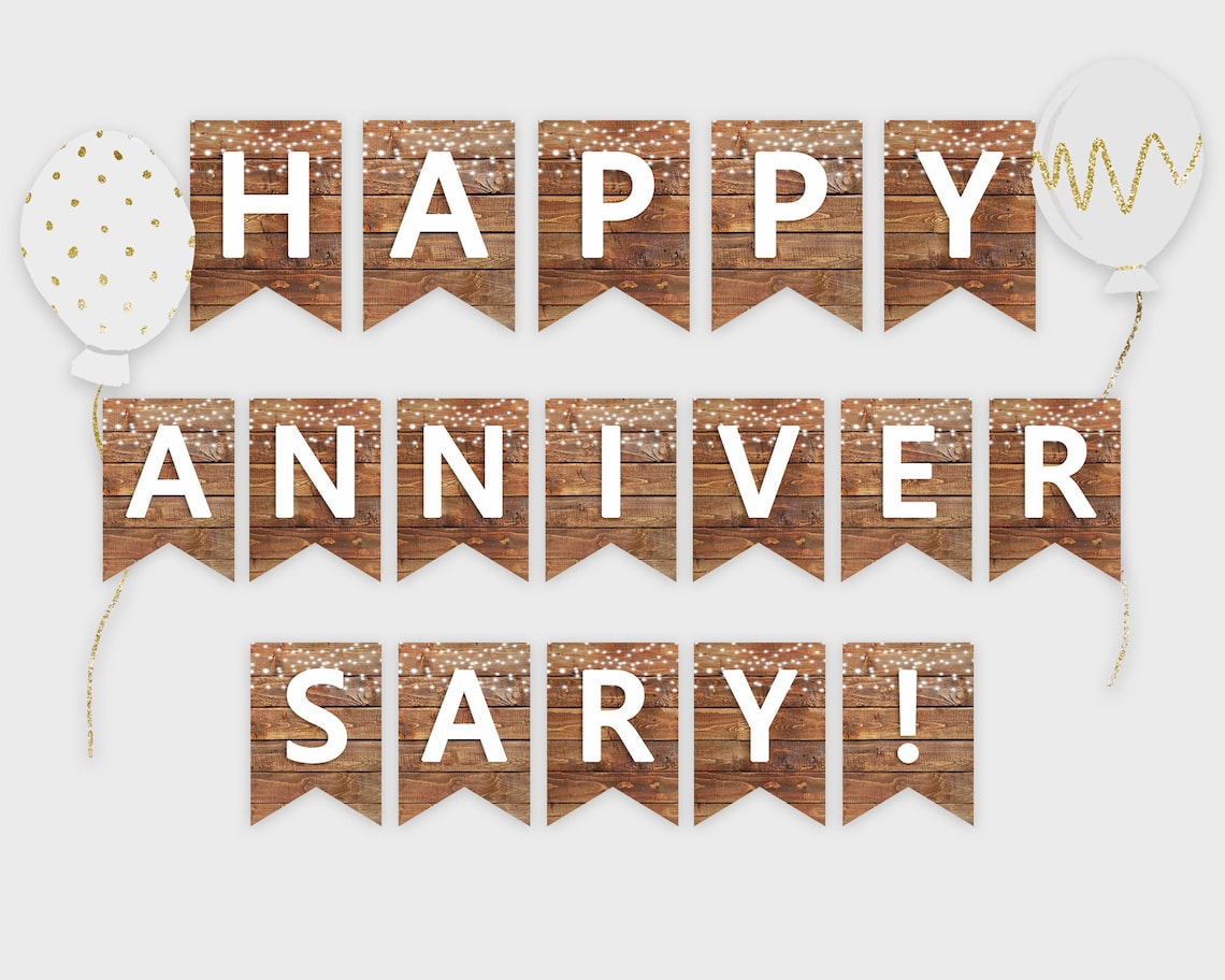 Happy Anniversary Printable Banner, Rustic Wooden Bunting Flag ...
