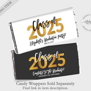 Class of 2025, Graduation Cupcake Toppers - Black-white & Gold - DIY ...
