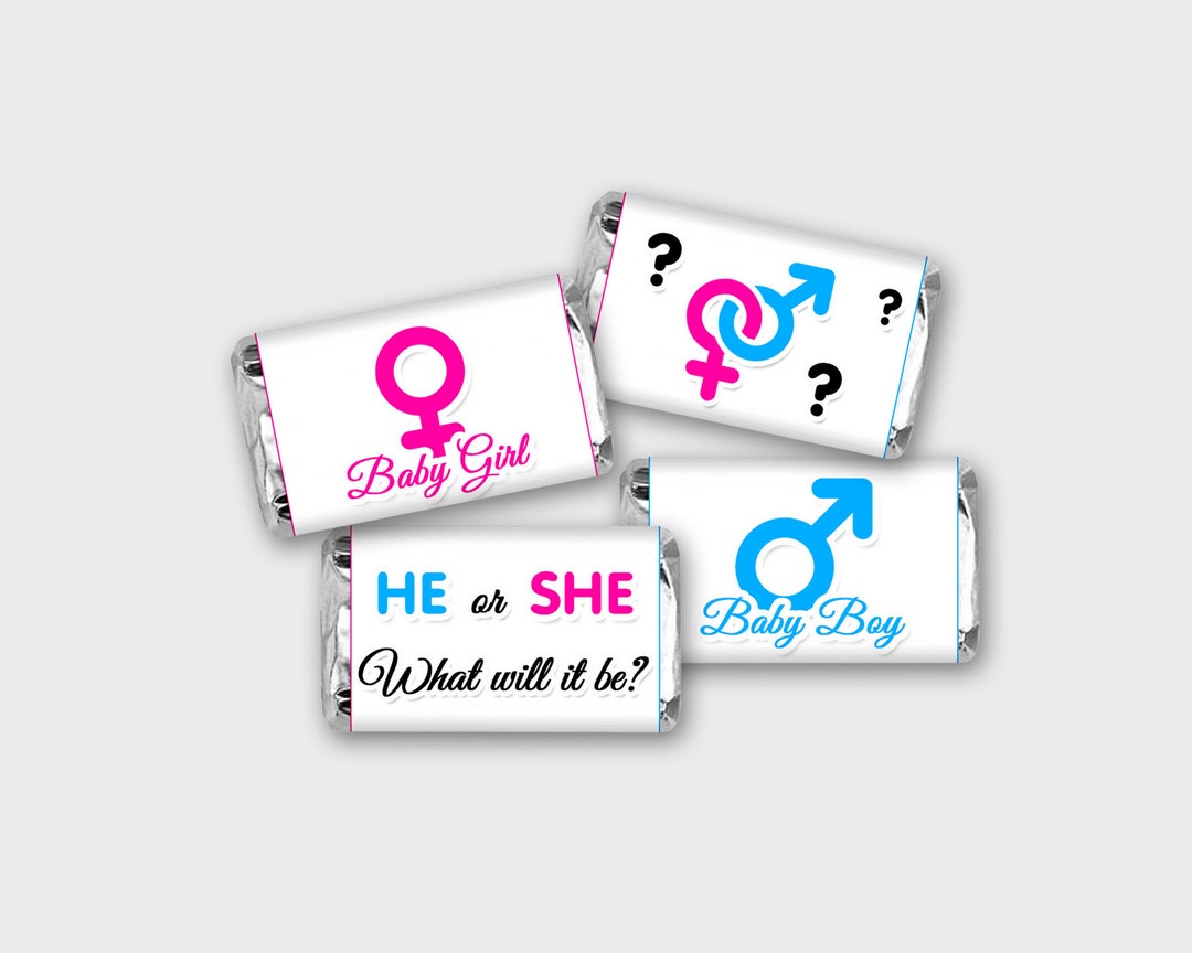 Gender Reveal Mini Candy Labels, Baby Boy or Baby Girl, Male & Female ...