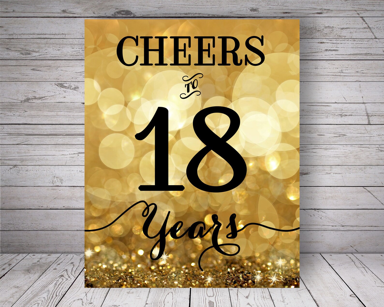 Cheers to 18 Years Party Sign Sparkle Gold Bokeh Glitter | Etsy