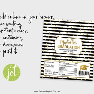 Printable Graduation Candy Wrapper / Editable Chocolate Label - Black ...