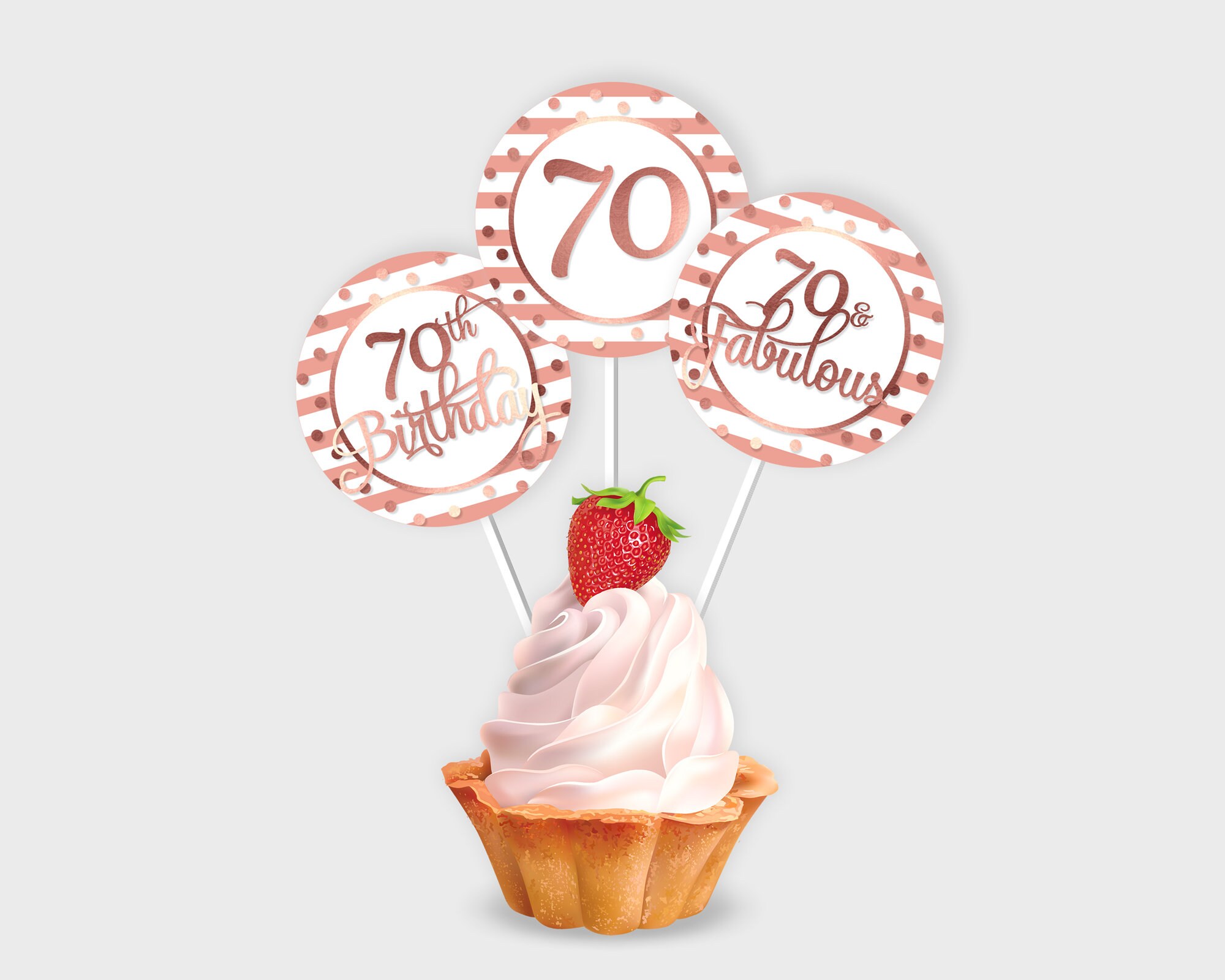 70th Birthday Cupcake Toppers Or Party Circle Rose Androse Etsy