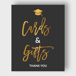 Graduation Cards and Gifts Sign, Black & Gold Foil - Printable Party ...