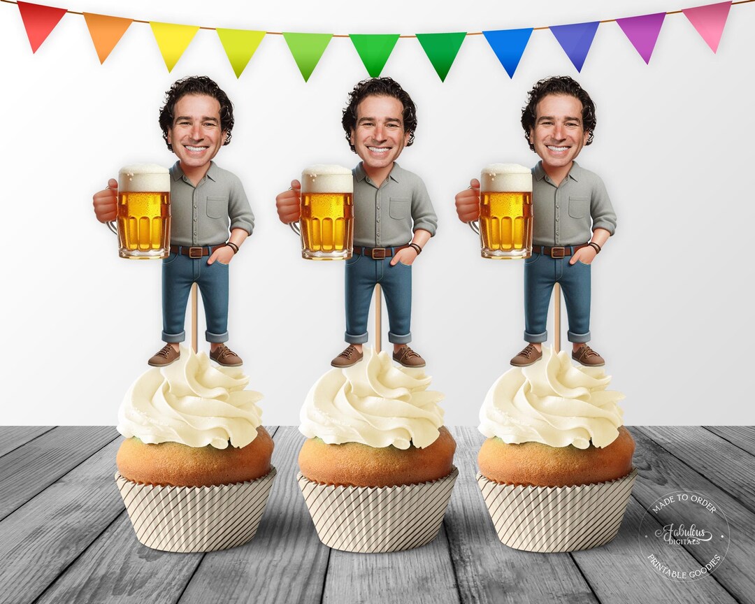 Beer Custom Face Cupcake Topper, Personalized Cheers & Beers Photo ...