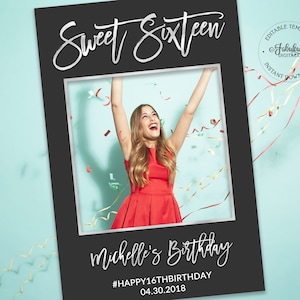Sweet Sixteen, 16th Birthday Photo Booth Frame / Black & Silver Foil ...