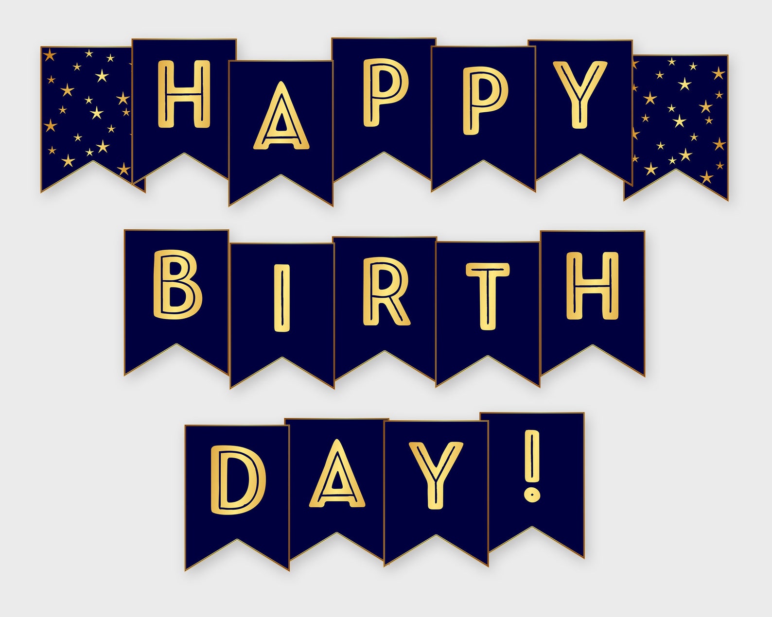 Happy Birthday Printable Banner Navy & Gold Birthday Party - Etsy