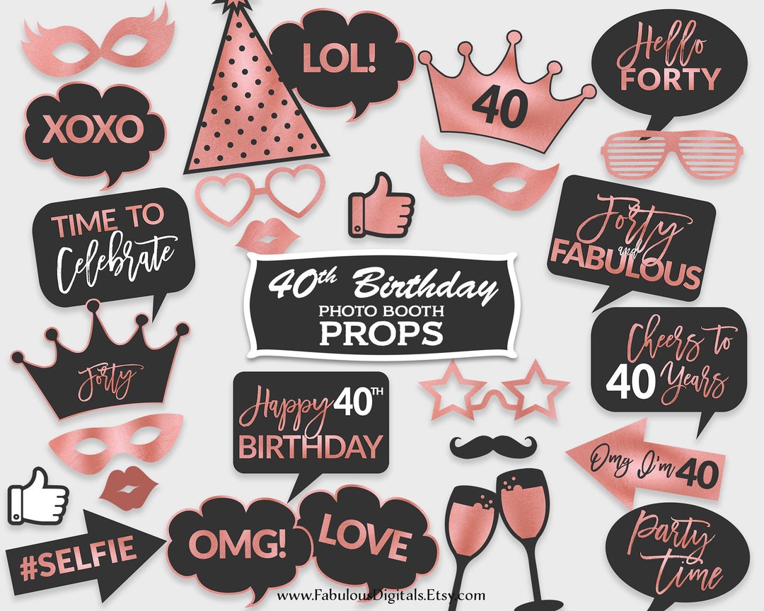 40th Birthday Photo Booth Props / Birthday Party Props / Black & Rose ...