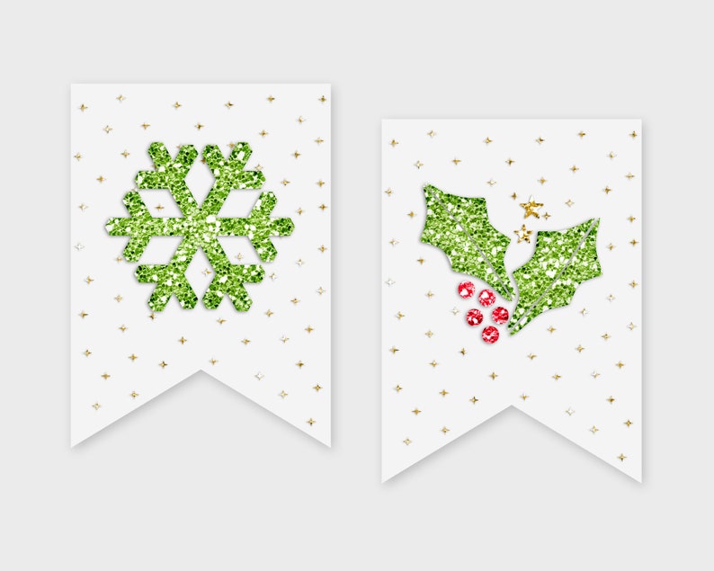 Merry Christmas Banner, Green & Gold Glitters - Christmas Party ...