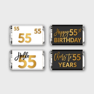 55th Birthday Mini Candy Wrapper, Mini Candy Label - Black-white & Gold ...