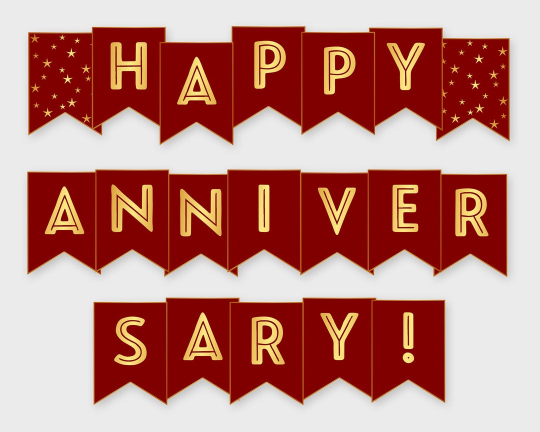 Happy Anniversary Printable Banner, Red & Gold - Anniversary Party ...