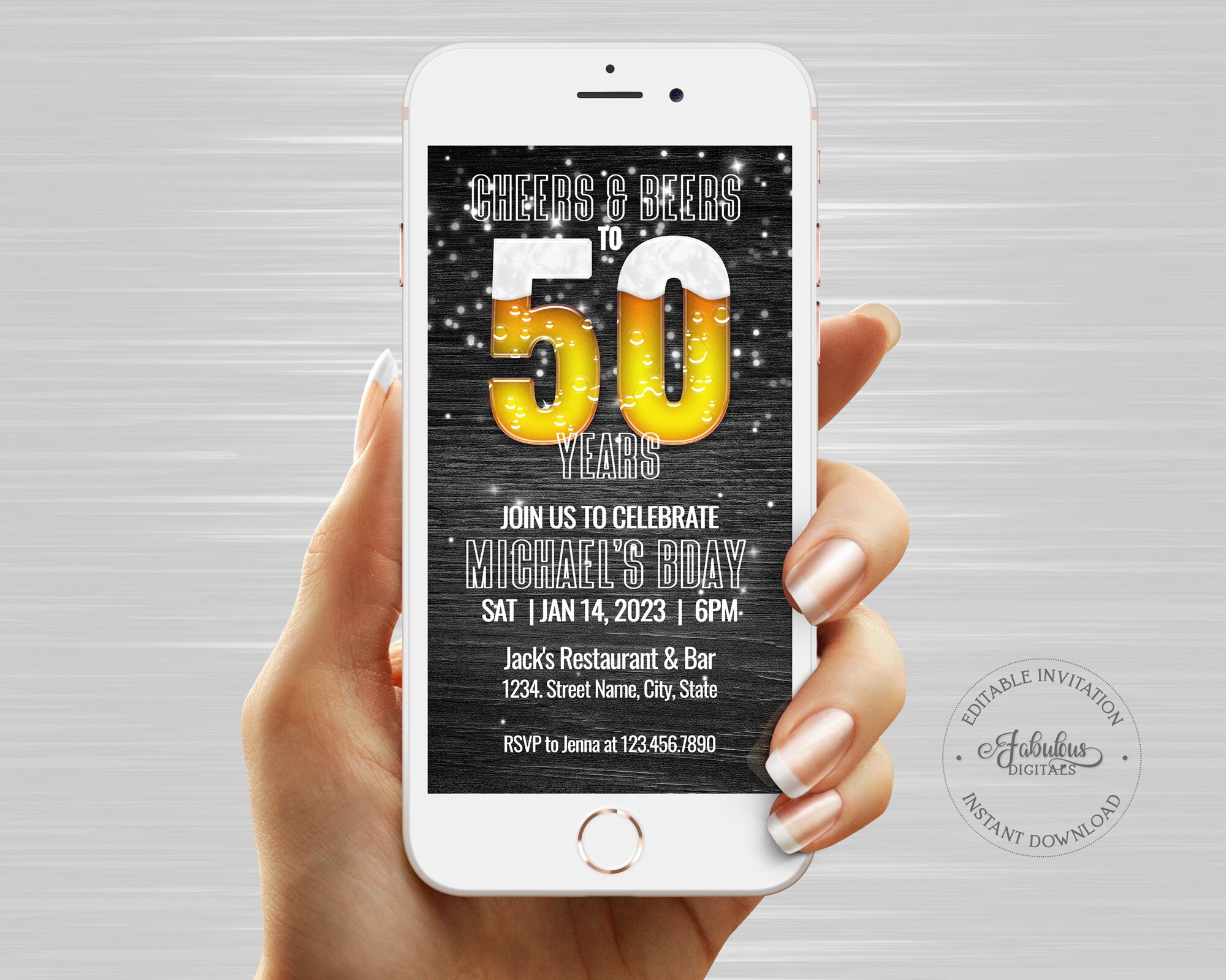 Men's 50th Birthday Invitation, Cheers & Beers to 50 Years Birthday ...