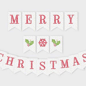 Merry Christmas Banner, Red & Gold Glitters - Christmas Party, Holiday ...