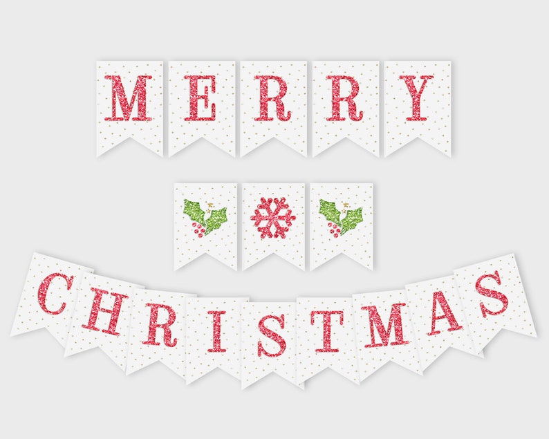 Merry Christmas Banner Red & Gold Glitters Christmas Party - Etsy