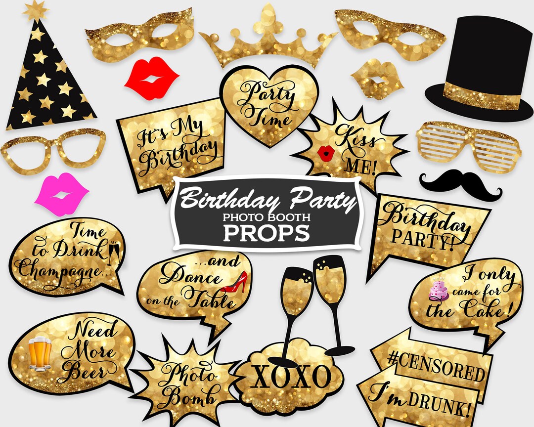 Birthday Party Photo Booth Props / Printable Party Props / Sparkle Gold ...