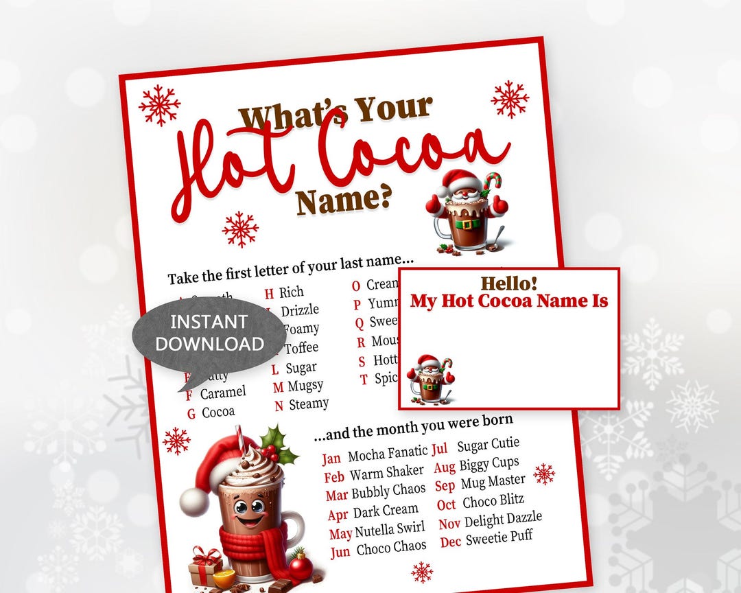 What's Your Hot Cocoa Name? Christmas Activity Party Name Generator ...