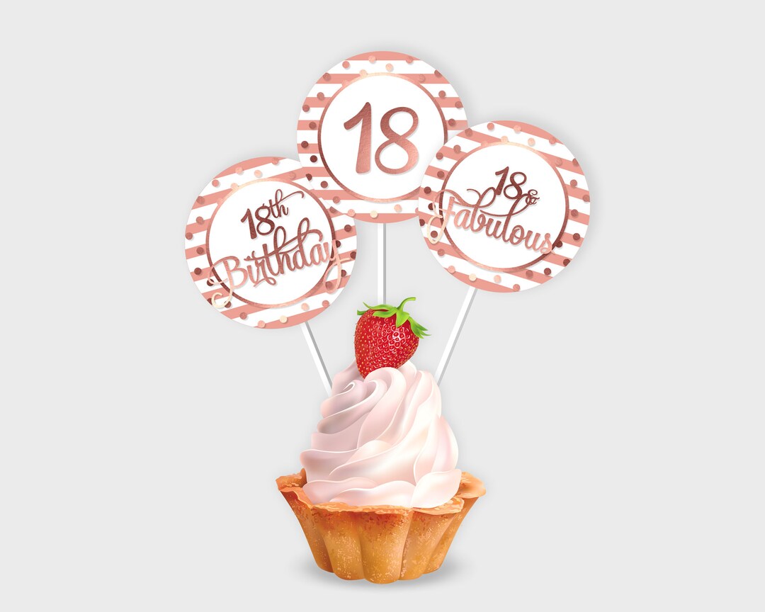 18th Birthday Cupcake Toppers / Party Circle Pink & Rose - Etsy