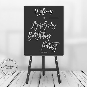 Editable Birthday Party Welcome Sign Black & Silver Foil - Etsy