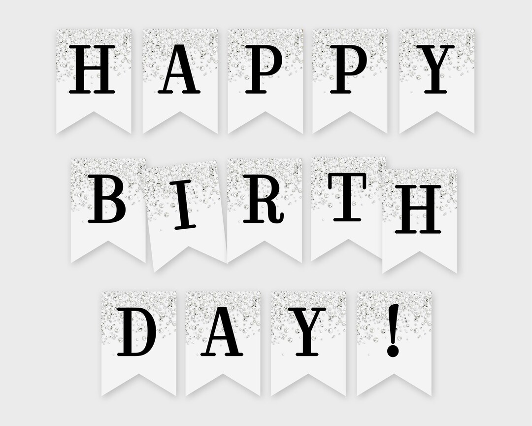 Happy Birthday Printable Banner Silver Confetti Glitters Etsy
