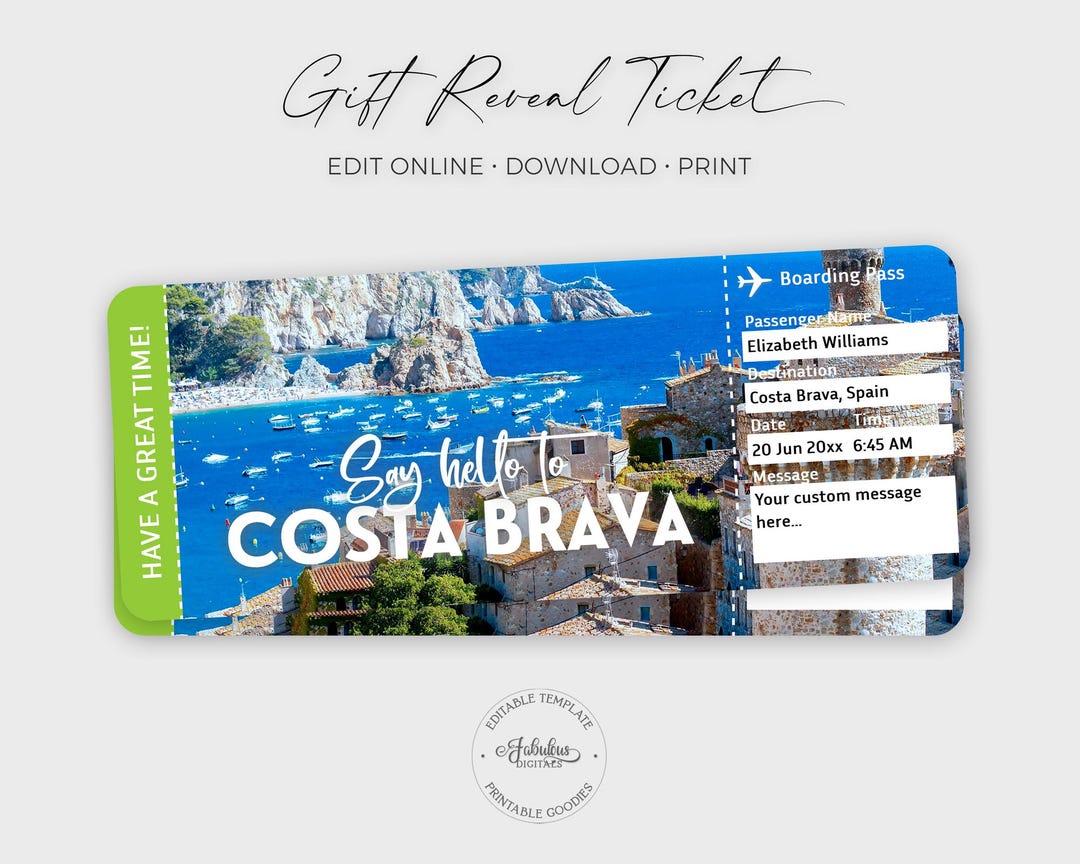Costa Brava Travel Ticket, Costa Brava Gift Ticket, Costa Brava ...