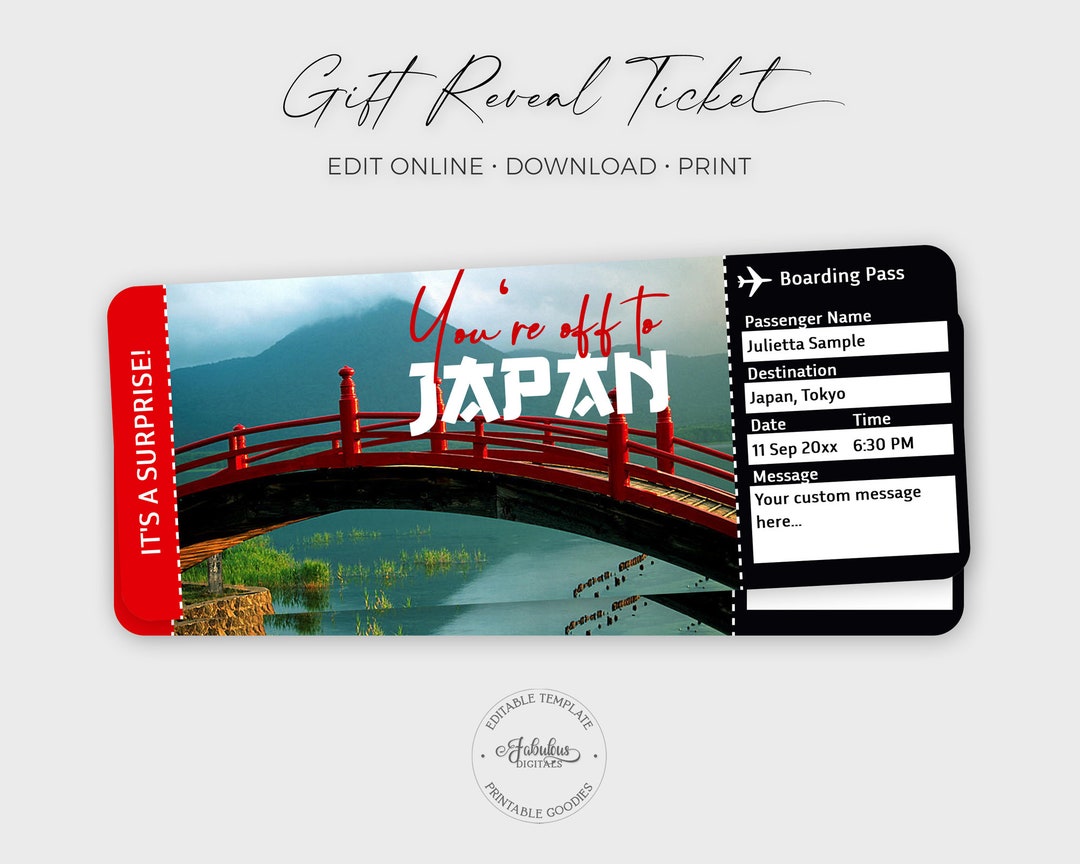 Japan Travel Ticket, Japan Boarding Pass, Custom Gift Ticket, Japanese ...