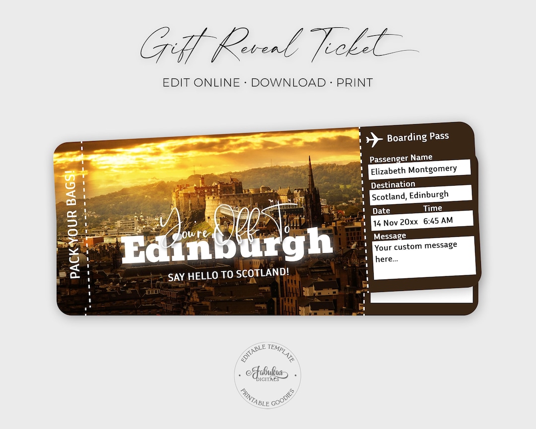 Edinburgh Travel Ticket, Edinburgh Boarding Pass, Edinburgh Cityscape ...