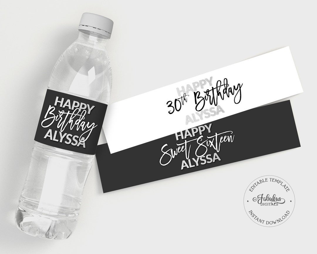 Birthday Party Water Bottle Labels, Custom Water Bottle Wrappers ...