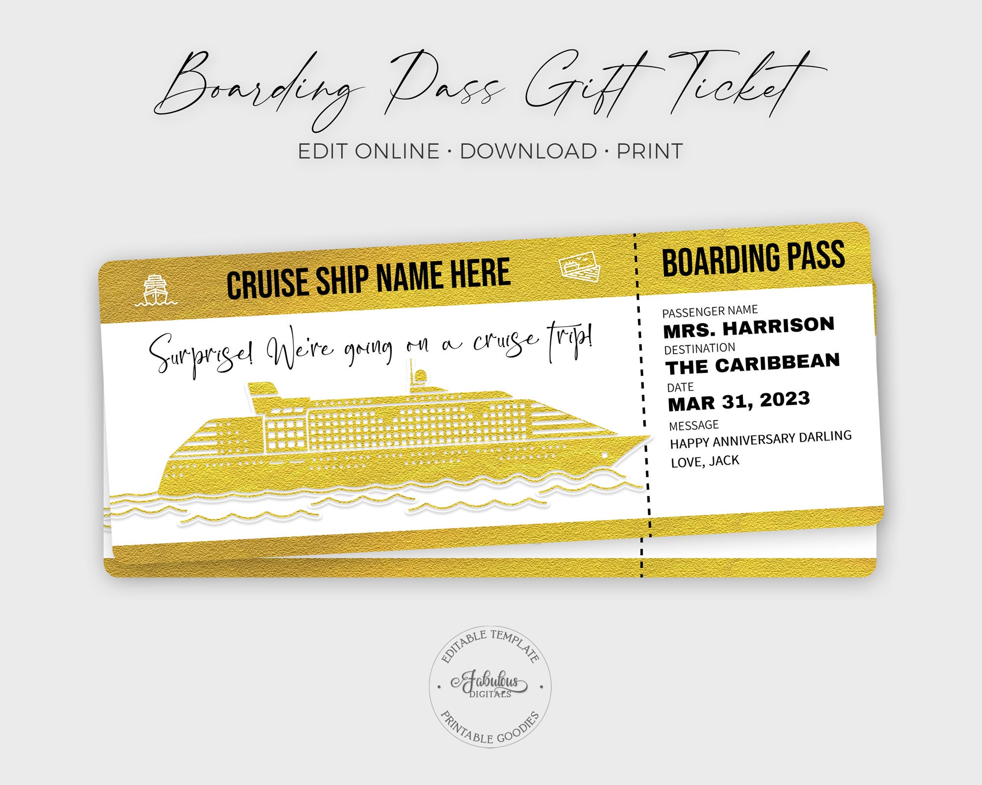 Cruise Ticket Template Editable