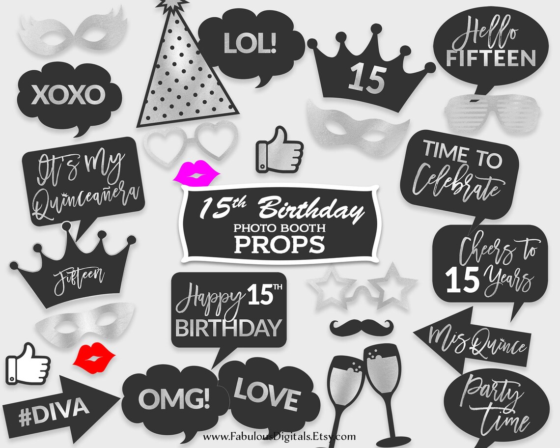 15th Birthday Photo Booth Props / Quinceañera Party Props / Black ...