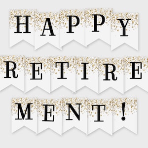 Happy Retirement Printable Banner - Gold Confetti Glitters - Printable ...