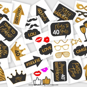 40th Birthday Photo Booth Props / Birthday Party Props / Black & Gold ...