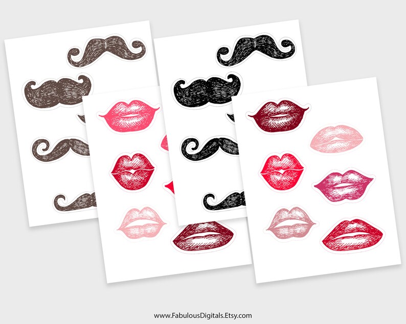 Retro Lips and Moustaches Photo Booth Props / Retro Party - Etsy