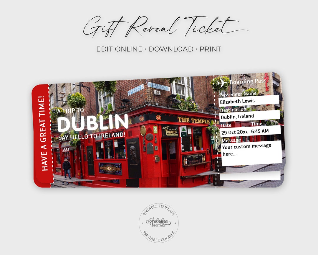 Dublin Travel Ticket, Dublin Boarding Pass, Dublin Gift Ticket, Ireland ...