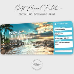 Hawaii Vacation Ticket, Custom Airplane Ticket, Hawaii Boarding Pass ...