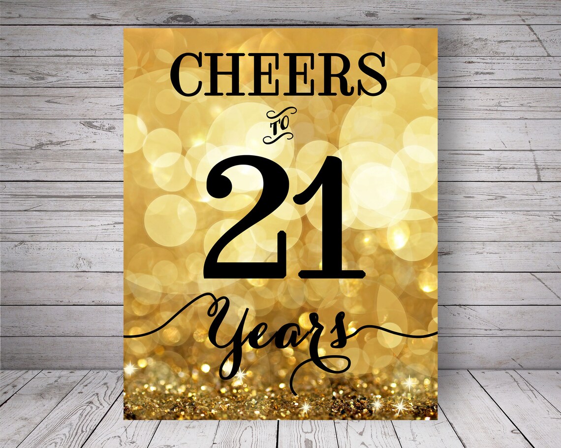 Cheers to 21 Years Party Sign Sparkle Gold Bokeh Glitter - Etsy