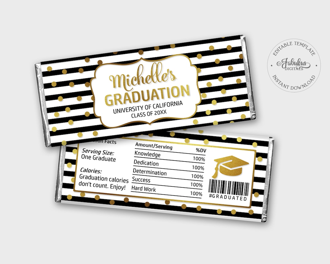 Printable Graduation Candy Wrapper / Editable Chocolate Label - Black ...