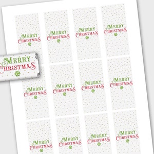 Merry Christmas Candy Bar Wrapper, Mini Chocolate Label, Red & Green ...