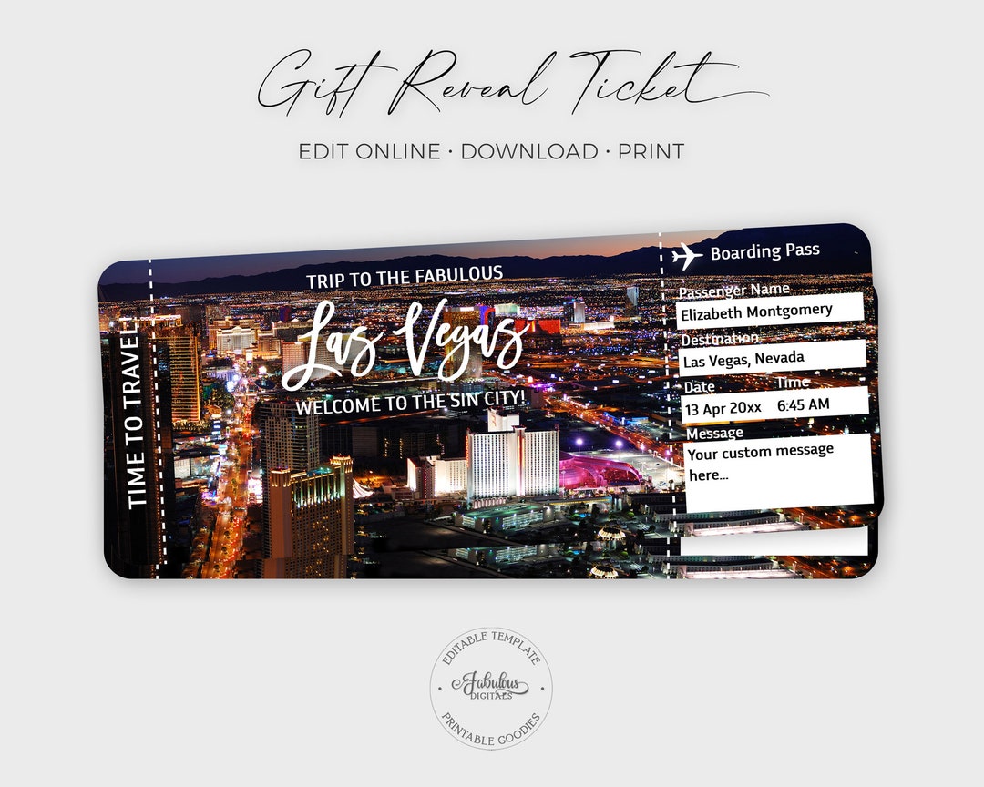Las Vegas Travel Ticket, Vegas Boarding Pass, Gift Certificate, Las ...
