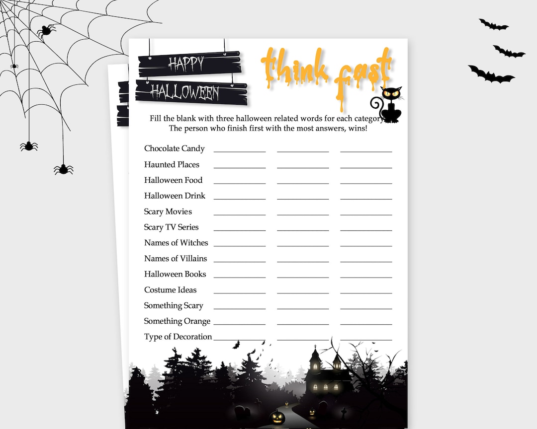 Halloween Think Fast Game, Halloween Printable Game, Fun Halloween ...