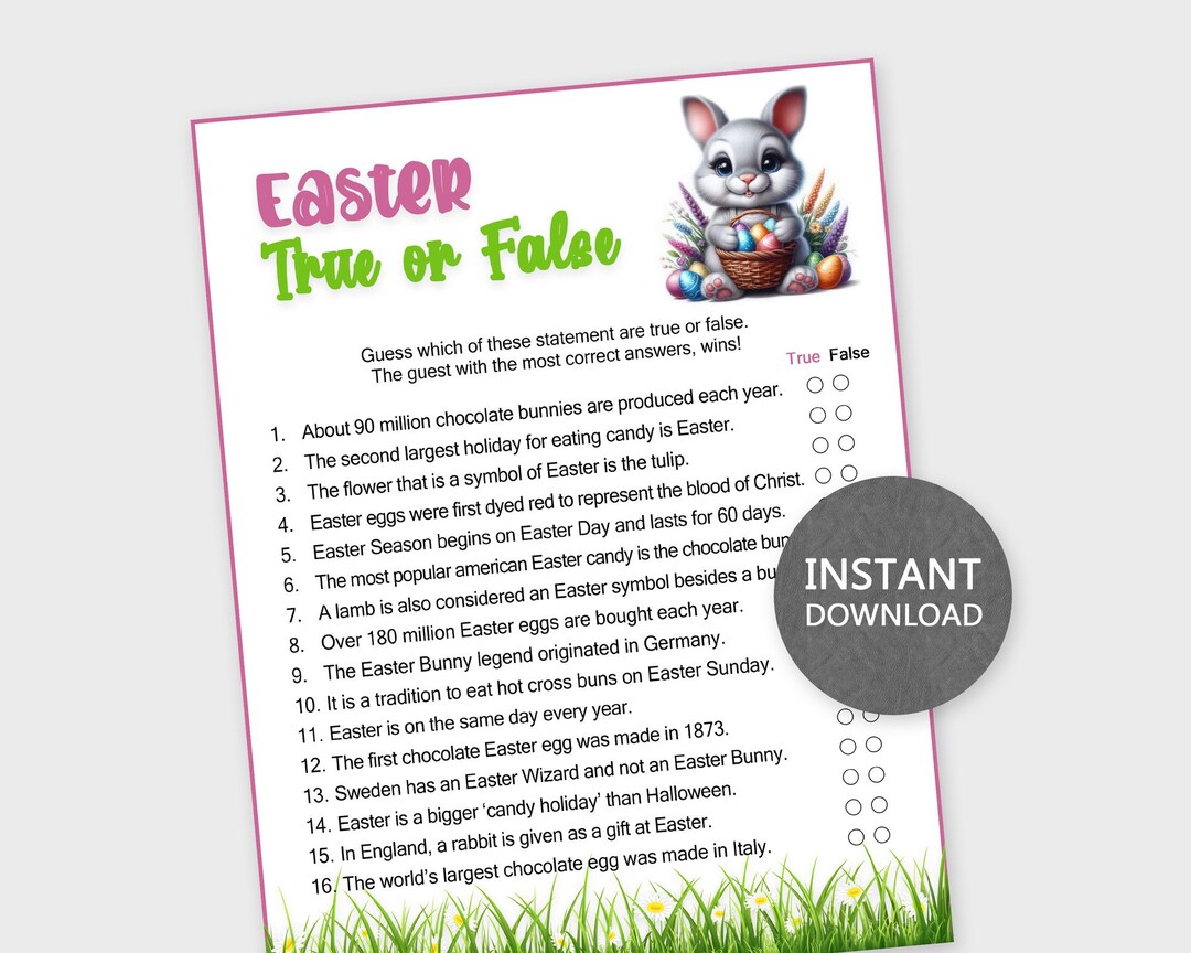 Easter Day True or False Game, Easter Day Trivia Game, Easter Family ...