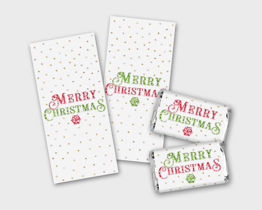 Merry Christmas Candy Bar Wrapper, Mini Chocolate Label, Red & Green ...