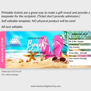 Surprise Beach Ticket, Beach Vacation, Custom Airplane Ticket, Airplane ...