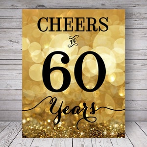 Cheers to 60 Years Party Sign Sparkle Gold Bokeh Glitter | Etsy