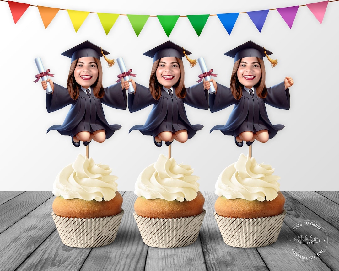 Graduate Custom Face Cupcake Topper, Personalized Graduated Woman ...