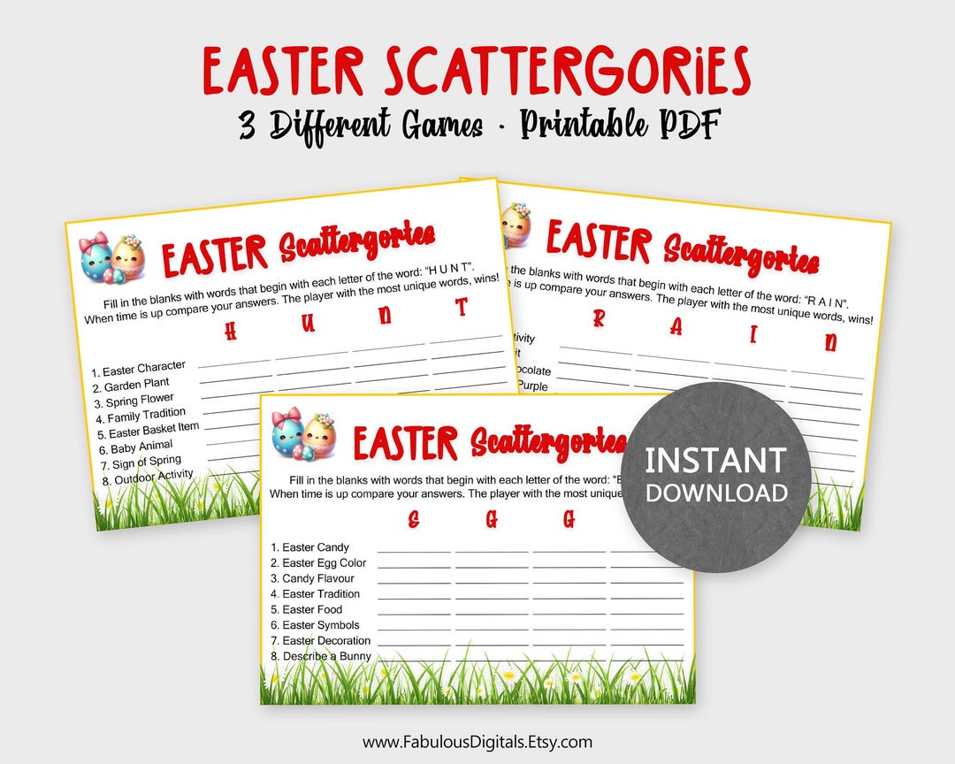 Easter Day Scattergories Mini Bundle, 3 Different Games - Printable ...